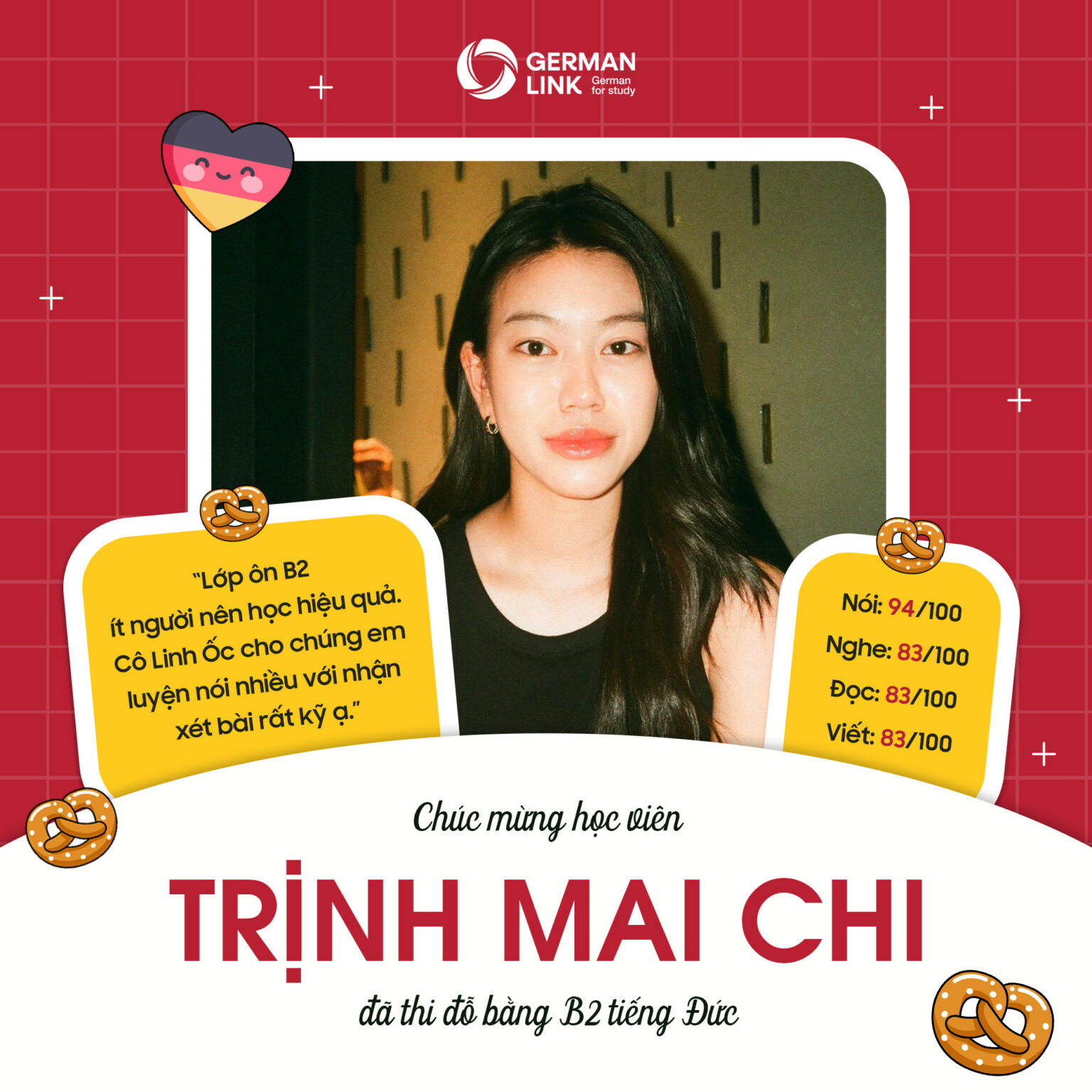 CHÚC MỪNG TRỊNH MAI CHI XUẤT SẮC CHINH PHỤC TẤM BẰNG B2 - Germanlink